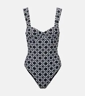 Simkhai Lexi Printed Bustier Swimsuit - Black