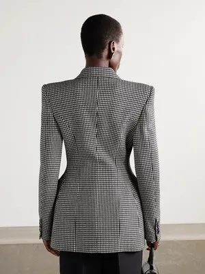 Balenciaga Hourglass Houndstooth Double-breasted Wool Blazer - Gray