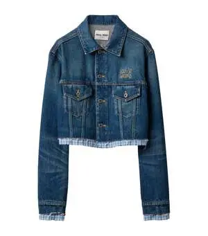 Miu Miu Washed Denim Jacket With Poplin Trim - Blue