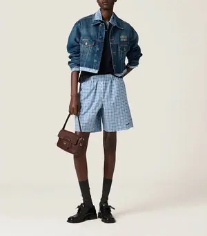 Miu Miu Washed Denim Jacket With Poplin Trim - Blue