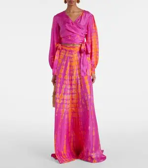 Anna Kosturova Silk Wrap Top With Tie-dye Print