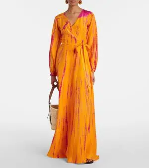 Anna Kosturova Tie-dye Silk Wrap Maxi Dress - Orange