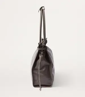 Prada Large Leather Belted Tote Bag - Grey