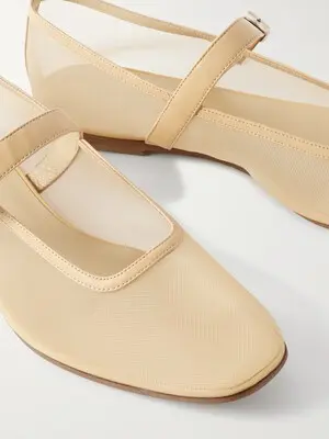 Le Monde Beryl Leather-trimmed Mesh Mary Jane Ballet Flats - Neutrals