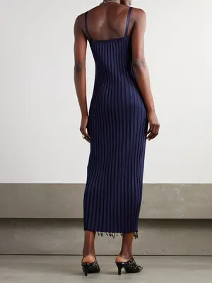 JIL SANDER Bead-embellished Ribbed-knit Maxi Dress - Blue