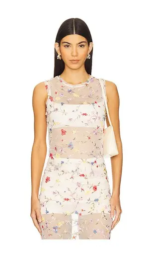 L'academie Ninah Embroidered Mesh Top - Cream