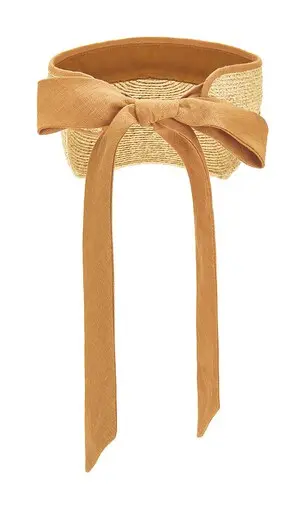 Lack Of Color Raffia And Linen Visor With Tie Detail