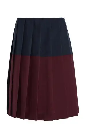 Miu Miu Colourblocked Pleated Wool Midi Skirt