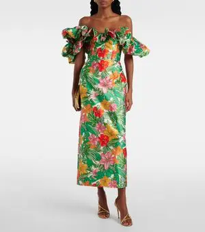 ALEMAIS Printed Off-shoulder Maxi Dress