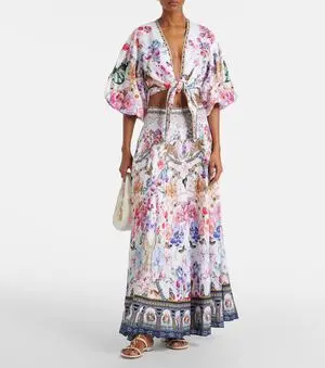 Camilla Embellished Linen Maxi Skirt