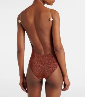 Oseree Lumiere Shell Embellished Swimsuit - Brown