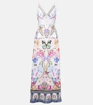 Camilla Crystal-embellished Linen Slip Dress - Multicoloured