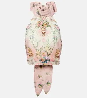 Camilla Halterneck Linen And Silk Crop Top - Multicoloured