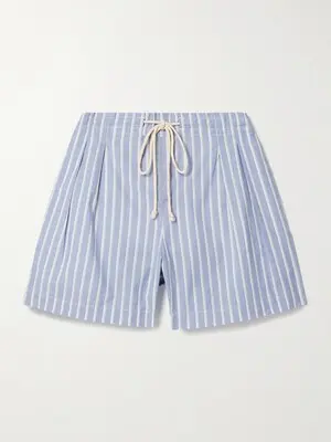 Maria Mcmanus Pleated Striped Organic Cotton Shorts - Blue