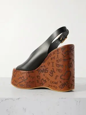 Chloé Maxime Leather Slingback Platform Wedge Sandals
