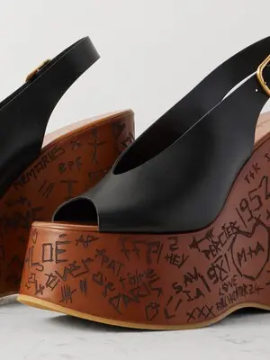 Chloé Maxime Leather Slingback Platform Wedge Sandals
