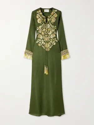 SHATHA ESSA Embellished Silk-blend Gown - Green