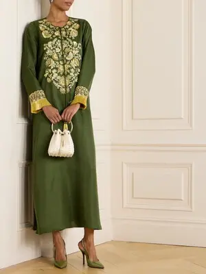 SHATHA ESSA Embellished Silk-blend Gown - Green