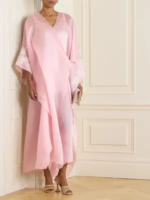 SHATHA ESSA Sequin-embellished Embroidered Organic Silk Wrap Gown