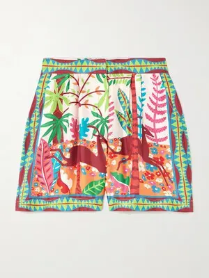 EMPORIO SIRENUSE Louis Barthélemy Pleated Printed Silk-twill Shorts - Red