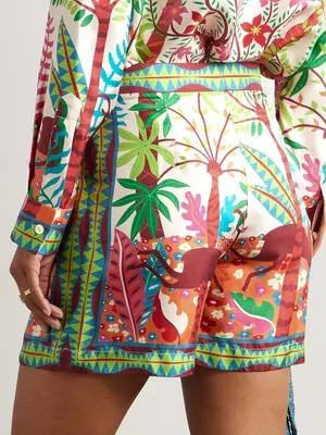 EMPORIO SIRENUSE Louis Barthélemy Pleated Printed Silk-twill Shorts