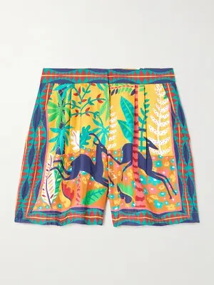EMPORIO SIRENUSE Louis Barthélemy Pleated Printed Silk-twill Shorts