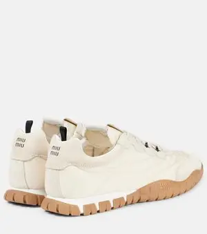 Miu Miu Lace-up Suede-trimmed Sneakers - White