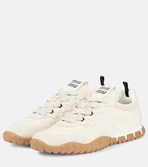 Miu Miu Lace-up Suede-trimmed Sneakers - White