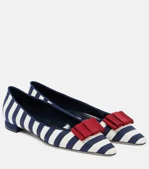 Manolo Blahnik Bow Detail Striped Ballet Flats - Blue