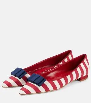 Manolo Blahnik Reador" Striped Ballet Flats With Bow Detailing