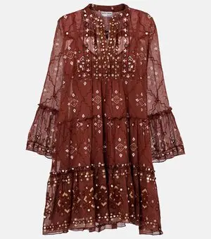 JULIET DUNN Sequined Cotton Mini Dress - Brown