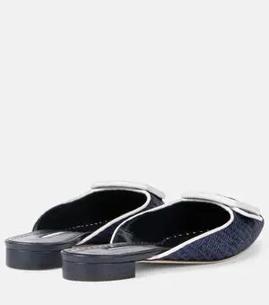 Manolo Blahnik Maysale Raffia Mules With Leather Trim