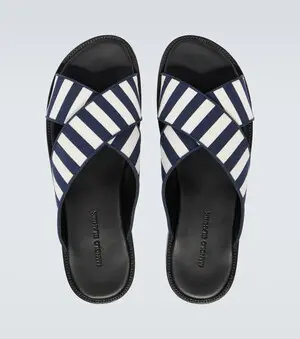 Manolo Blahnik Striped Canvas Slides