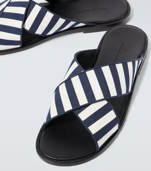 Manolo Blahnik Striped Canvas Slides