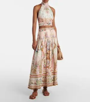 Camilla Gathered Linen And Silk Maxi Skirt