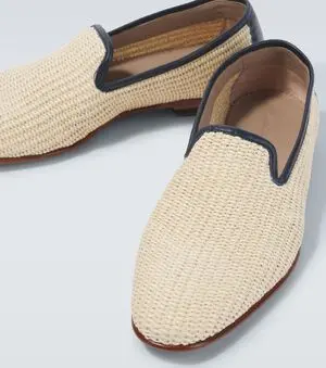 Manolo Blahnik Raffia-effect Loafers With Leather Trim