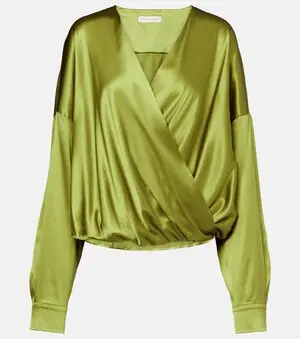 Dries Van Noten Draped Silk-blend Satin Blouse - Green