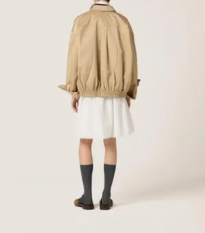 Miu Miu Cotton Chino Blouson Jacket With Logo Detail - Neutral