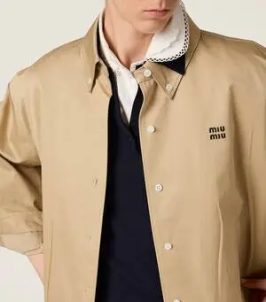 Miu Miu Cotton Chino Blouson Jacket With Logo Detail - Neutral