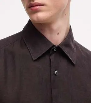 BOSS Linen Slim Shirt - Brown