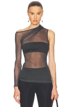 COURREGES Striped Mesh One Shoulder Top