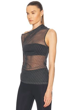 COURREGES Striped Mesh One Shoulder Top