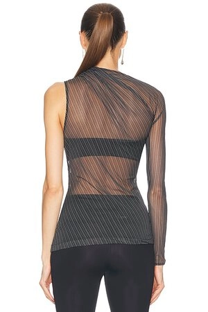 COURREGES Striped Mesh One Shoulder Top