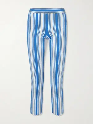 HIGH SPORT Cropped Striped Cotton-blend Straight-leg Trousers - Blue