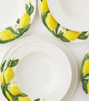 LES-OTTOMANS Lemon Set Of 4 Ceramic Soup Plates