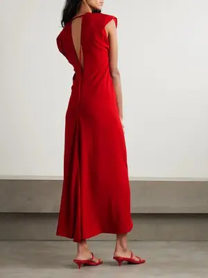 ST. AGNI Plunge Draped Crepe Maxi Dress - Red
