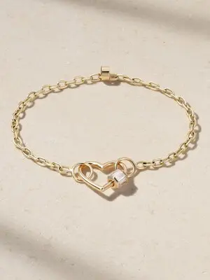 MARLA AARON 14 Karat Baguette Diamond Heart Lock Bracelet - Gold