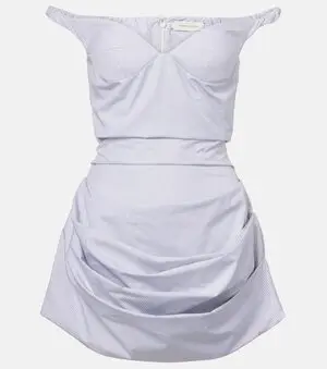 Magda Butrym Striped Draped Cotton Poplin Bustier Dress - Blue