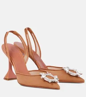 Amina Muaddi Begum 95 Mesh Slingback Pumps - Brown
