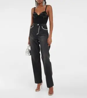 AREA Embellished Jersey Bodysuit